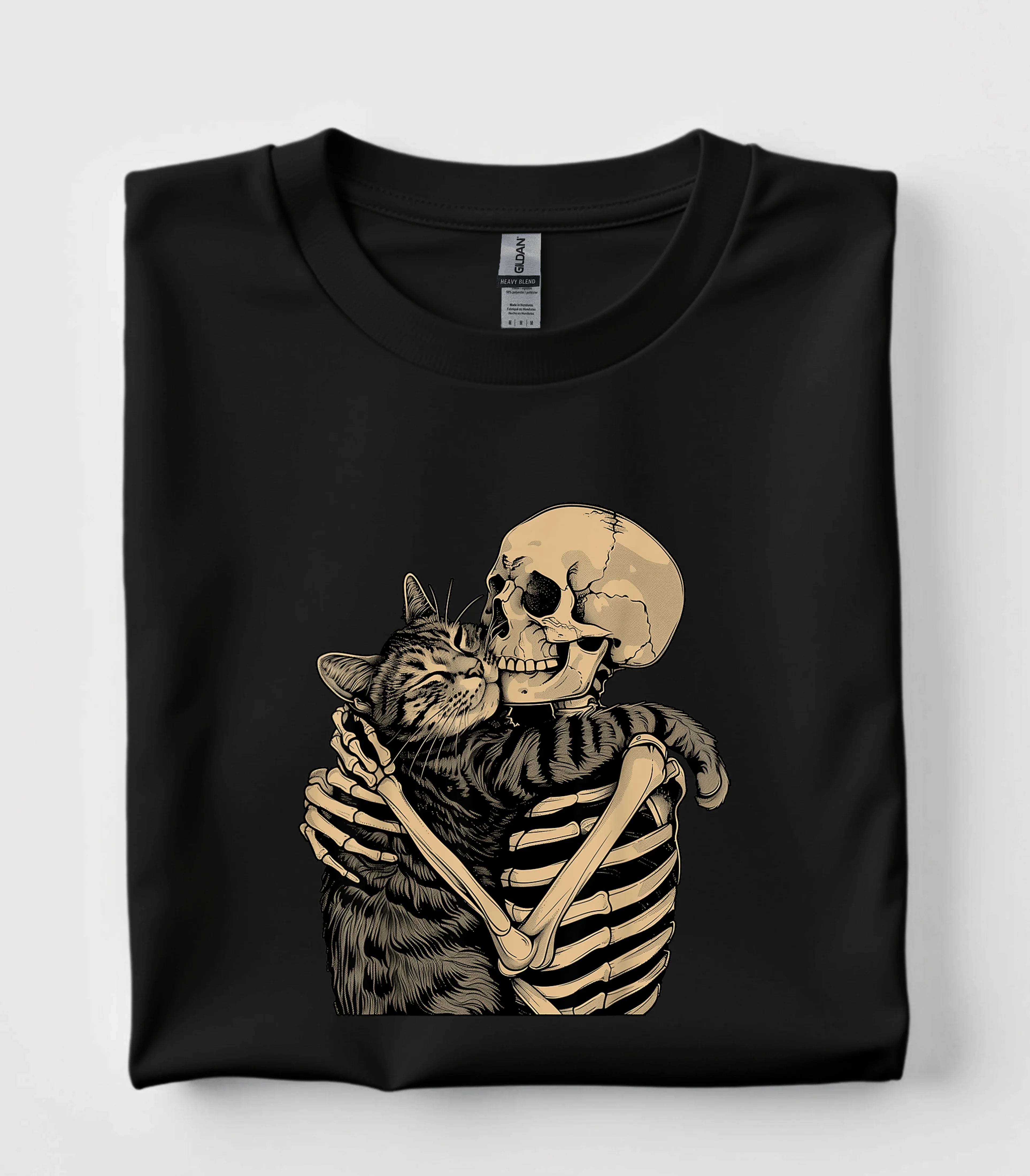 Skeleton Hugging Cat T-Shirt – Funny Feral